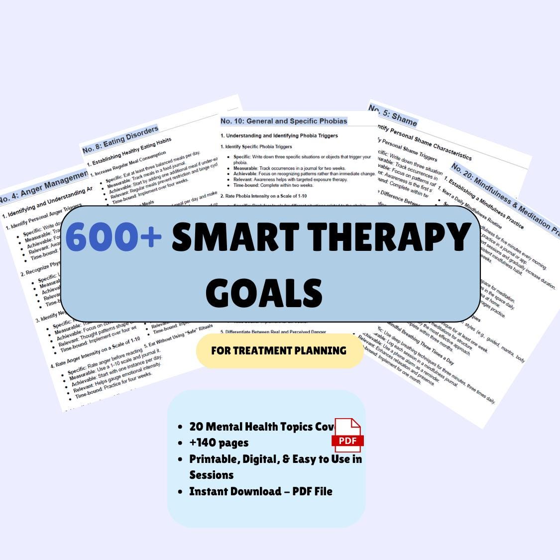 600+ SMART Therapy Goals: Mental Health Treatment Plan (digital ...