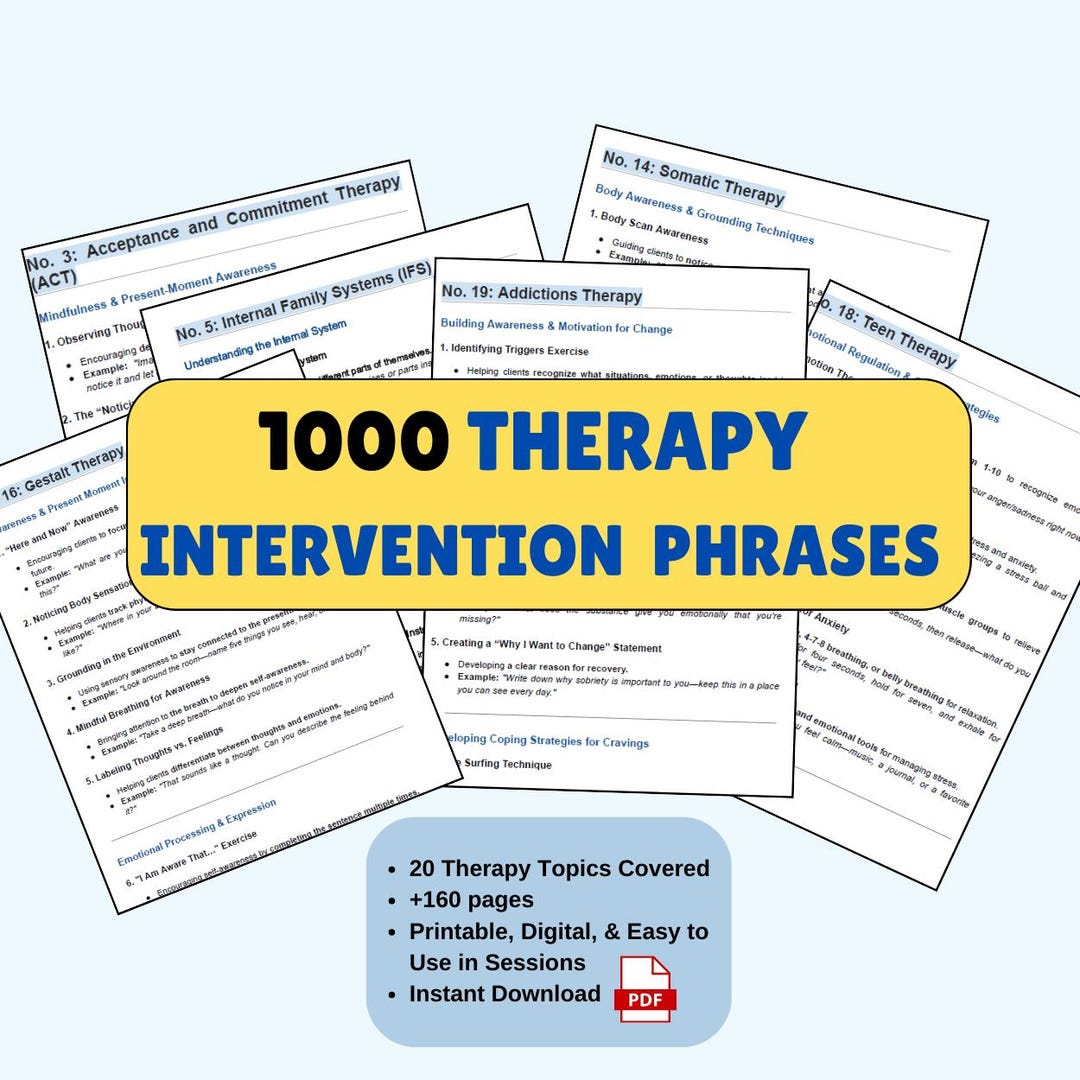 1000 Therapy Intervention Phrases: CBT, ACT, Family, Teens (PDF ...