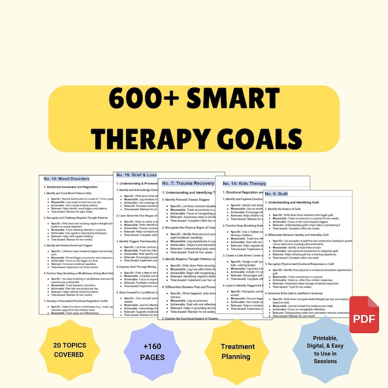 600+ SMART Therapy Goals: Mental Health Treatment Plan (digital ...