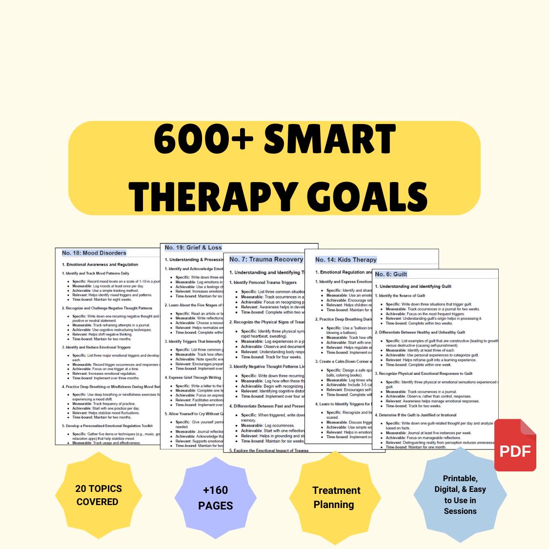 600+ SMART Therapy Goals: Mental Health Treatment Plan (digital ...