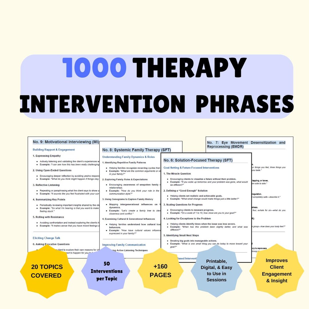 1000 Therapy Intervention Phrases: Therapist Resource Guide (PDF ...