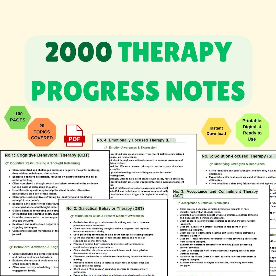 2000 Therapy Progress Notes, Counselling Documentation Templates Guide ...