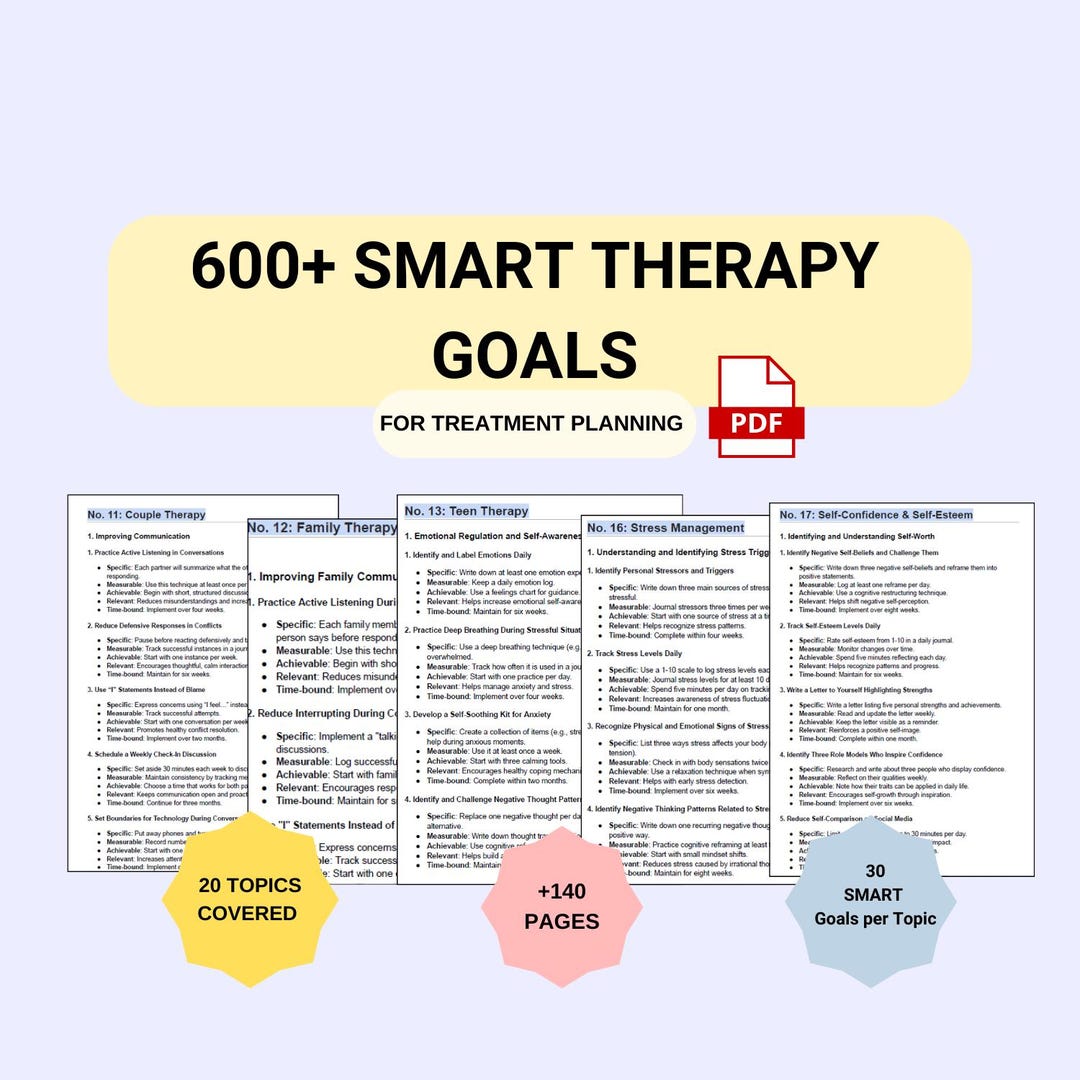 SMART Therapy Goals Treatment Planning Guide, Therapy Interventions ...