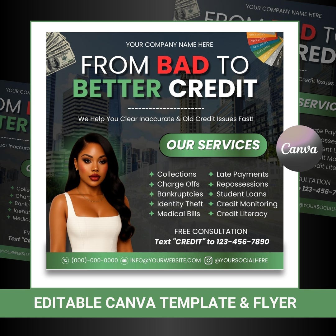 Editable Credit Repair Flyer Template: Canva Design for Social Media - Etsy