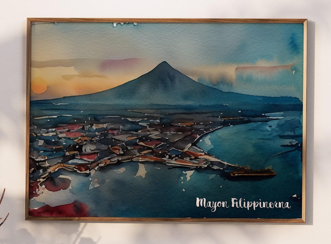 Mayon Volcano Philippines Poster 2 Canvas Watercolor Oil Print Mayon ...