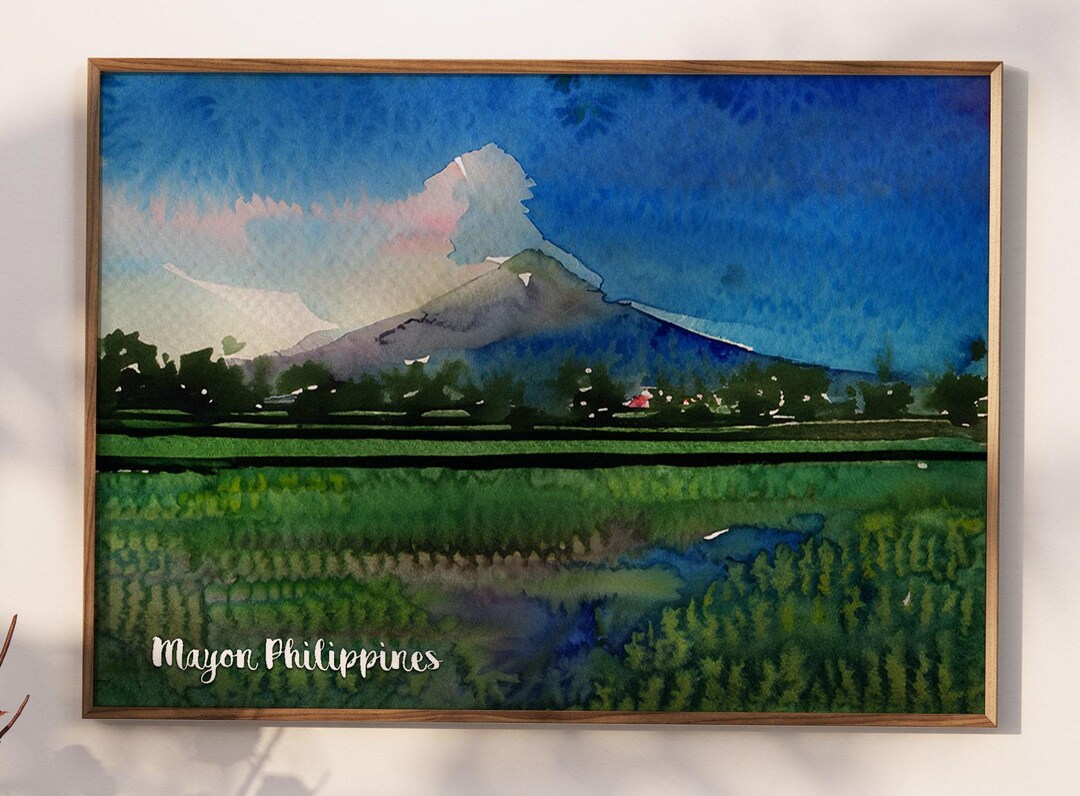 Mayon Volcano Philippines Poster Canvas Watercolor Oil Print Mayon ...