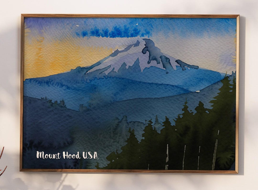 Mt Hood Volcano Usa Poster2 Canvas Watercolor Oil Print Mt Hood Volcano ...