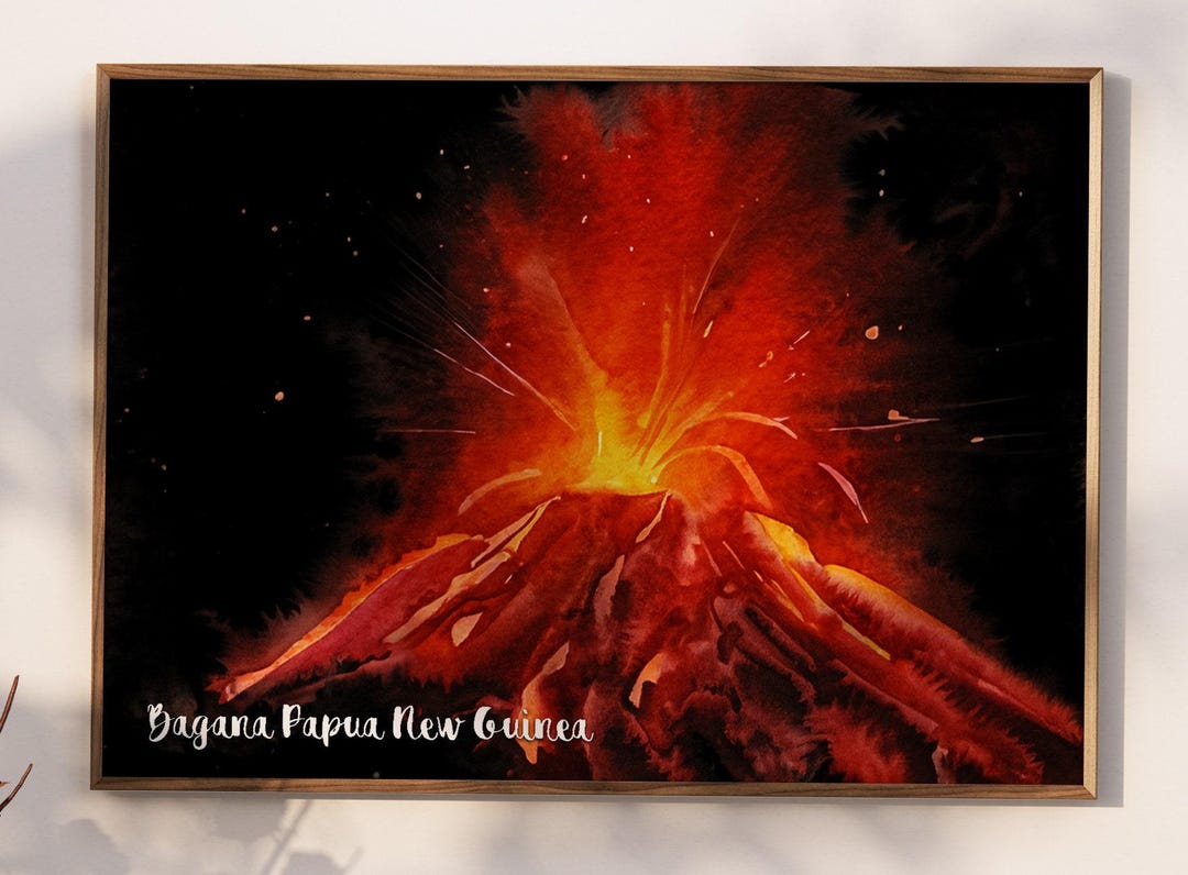 Bagana Volcano Papua New Guinea Poster Canvas Watercolor Oil Print ...