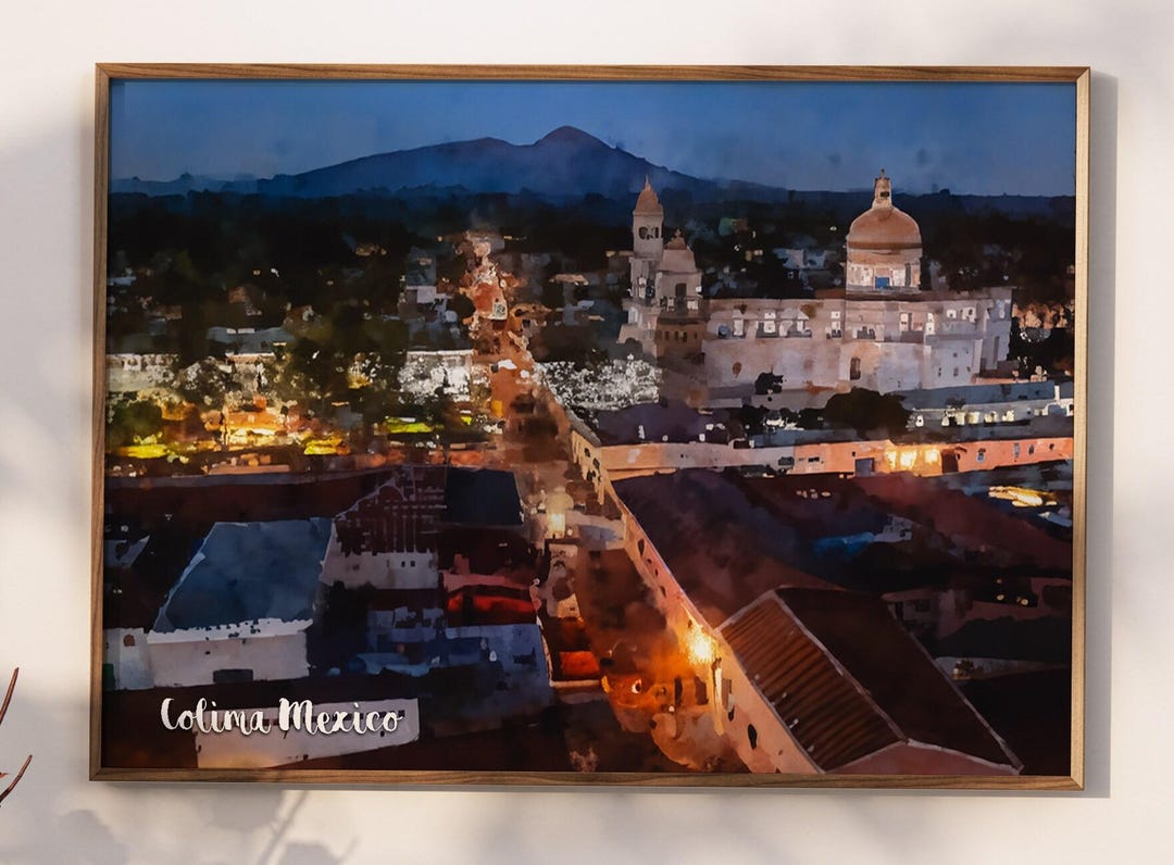 Colima Volcano Mexico Poster 2 Canvas Watercolor Oil Print Colima ...