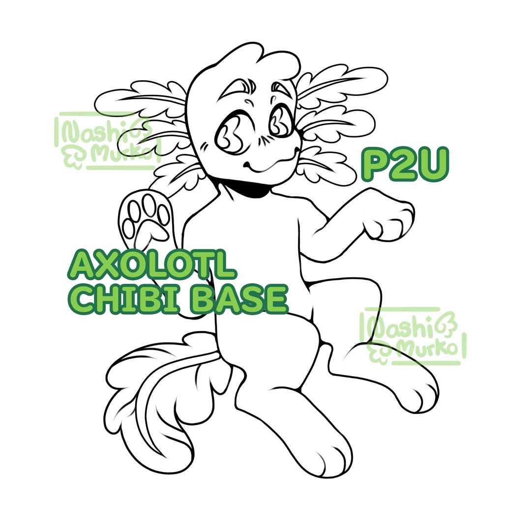 Axolotl Chibi Fursona Reference Sheet Base | Furry Line Art & Base - Etsy