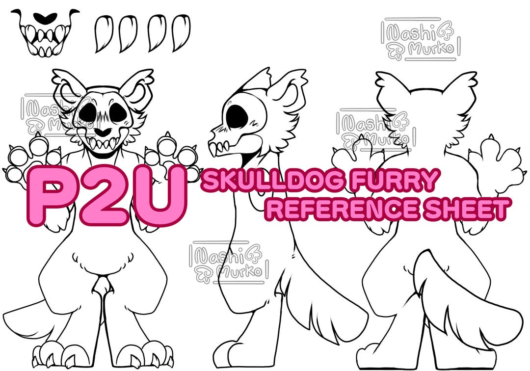 Skull Dog 3 Sided Fursona Reference Sheet Base Furry Line Art Base