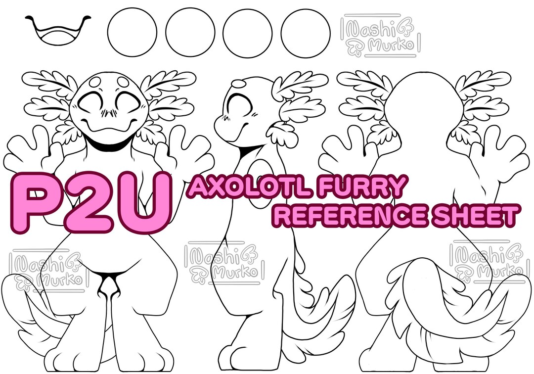 Axolotl 3 Sided Fursona Reference Sheet Base | Furry Line Art & Base - Etsy
