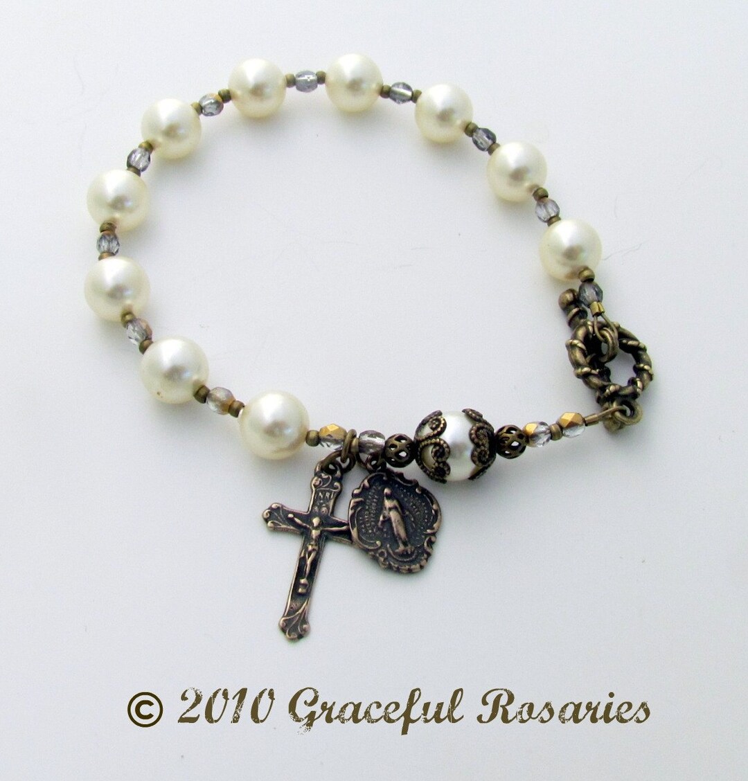 Rosary Bracelet for Women bronze Cross and Miraculous Medal - Etsy