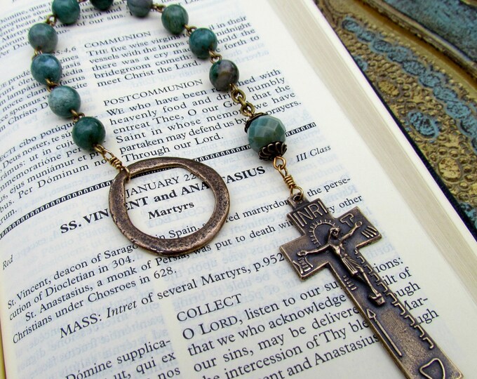 Irish Penal Rosary Tenner Iwith Green African Jade and Solid Bronze ...