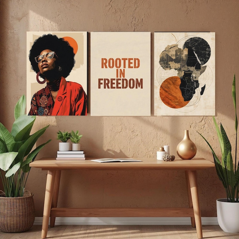 Afrocentric Wall Art Set (3), Earth Tone Printable, Rooted in Freedom ...