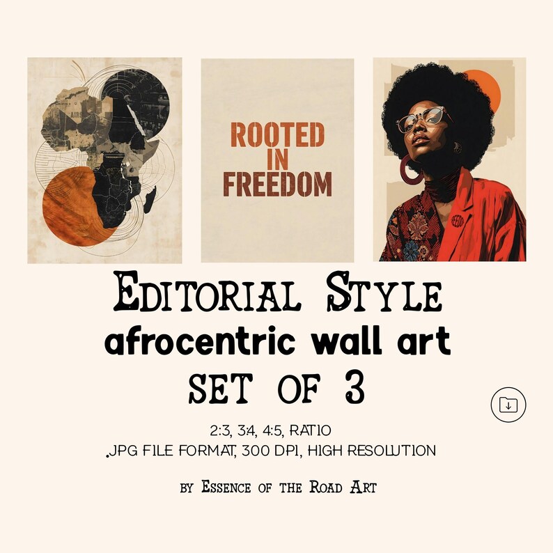 Afrocentric Wall Art Set (3), Earth Tone Printable, Rooted in Freedom ...