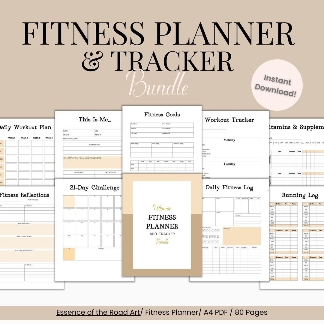 Printable Fitness Planner and Tracker Bundle, Fitness Journal, Workout ...