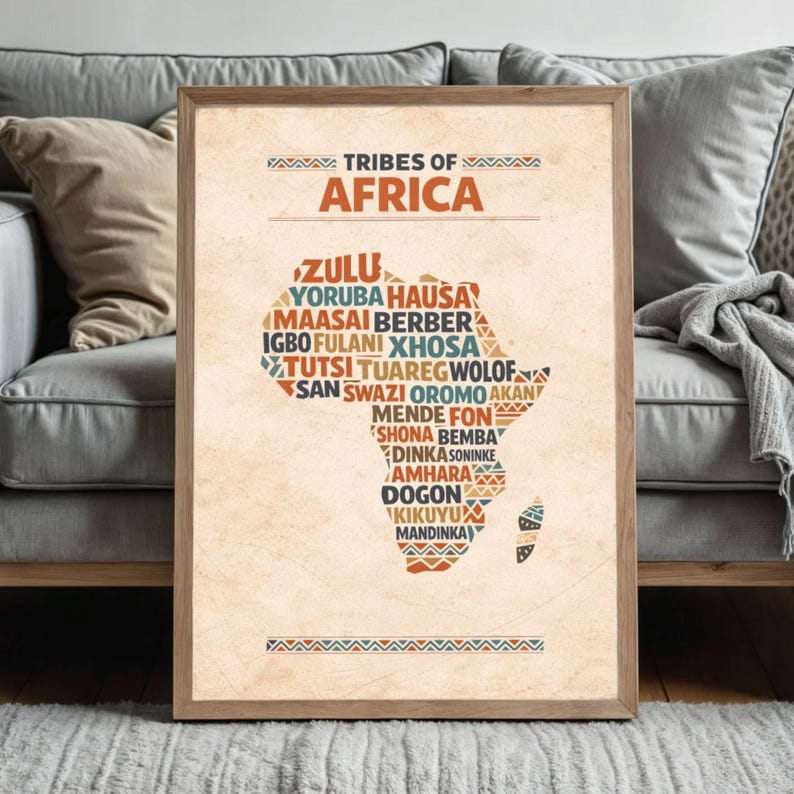 African Tribes Map Wall Art, Ethnic Heritage Print, Afrocentric ...