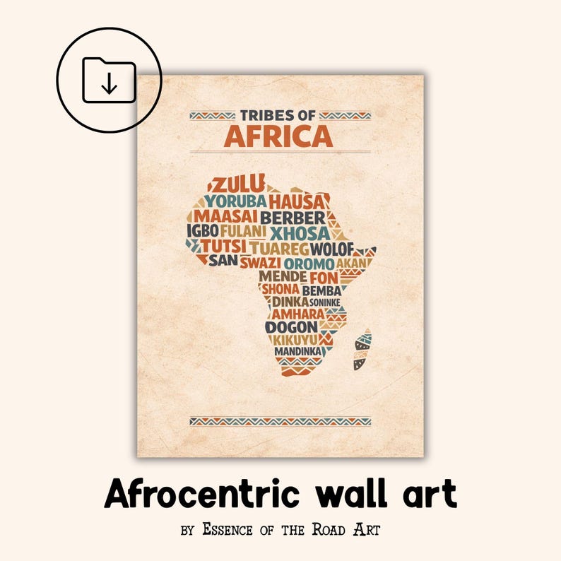 African Tribes Map Wall Art, Ethnic Heritage Print, Afrocentric ...