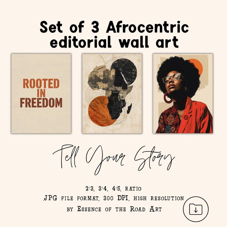 Afrocentric Wall Art Set (3), Earth Tone Printable, Rooted in Freedom ...