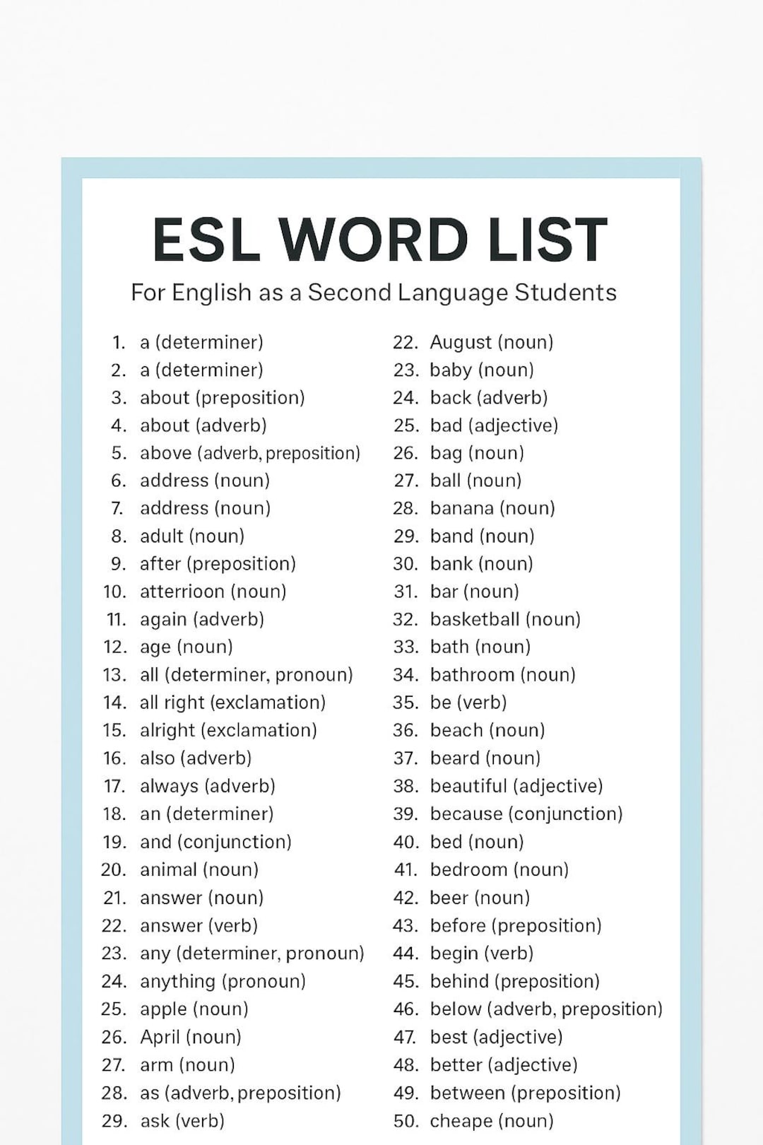 615 English Vocabulary Words for Language Learners - Etsy