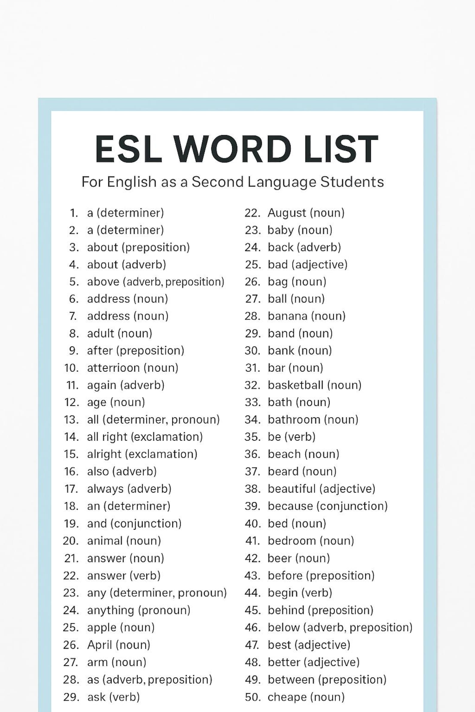 615 English Vocabulary Words for Language Learners - Etsy