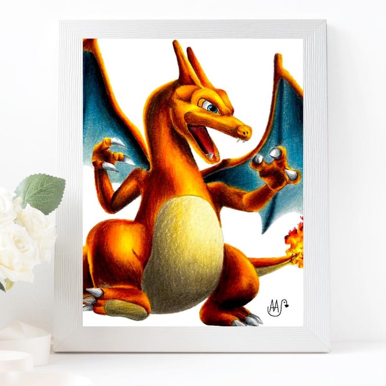 Charizard Pokémon Art, Anime Poster, Hand Drawn, High Quality ...