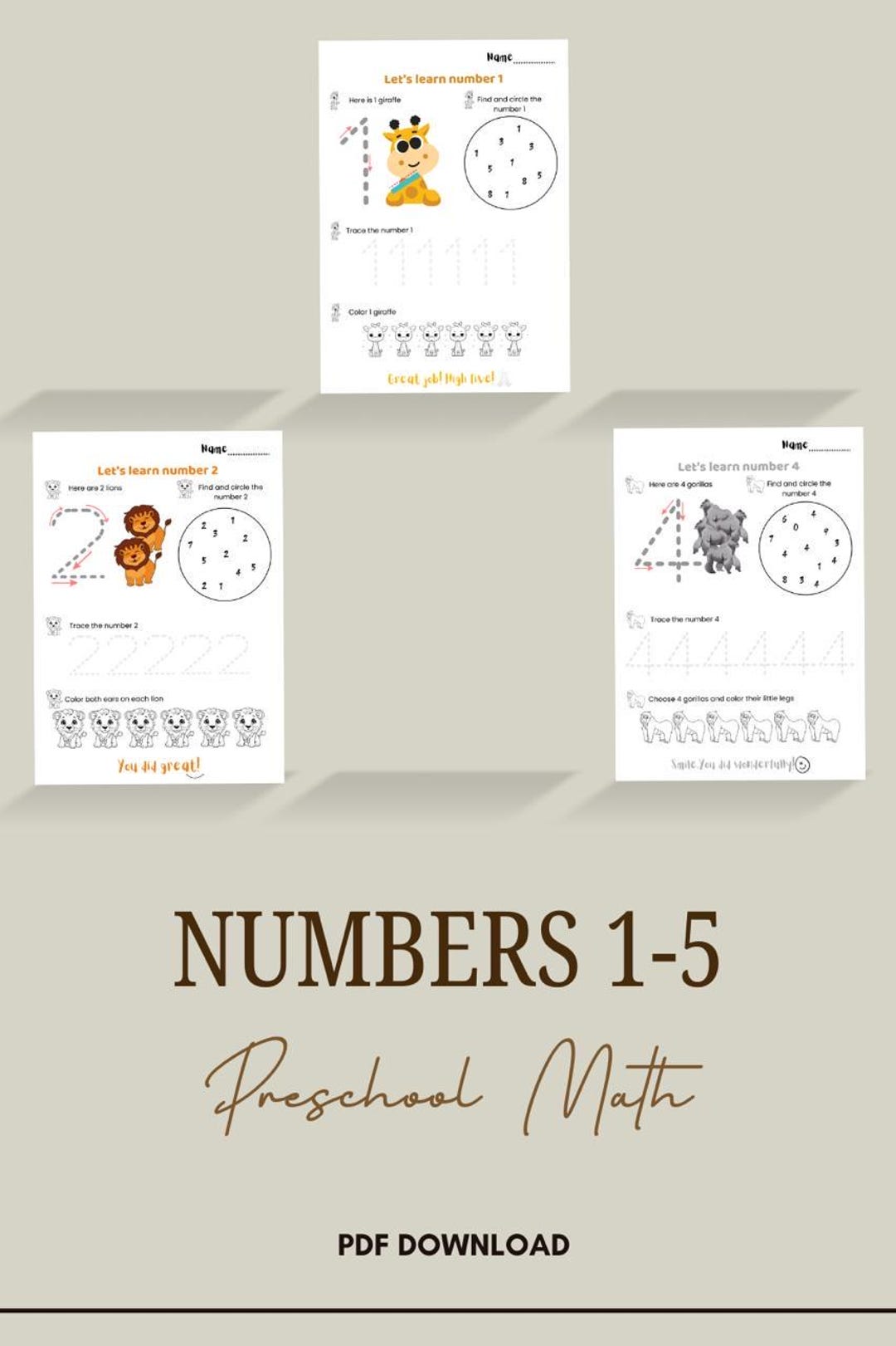Numbers 1-5 Worksheets | Preschool Math Printables | Counting & Tracing ...
