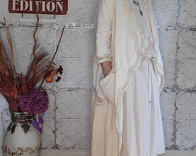 Kreolka Linen Duster, Long Summer Coat, Cream Color Jacket With Lace ...