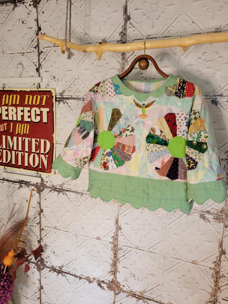 Kreolka Vintage Quilt Cropped Top, Handmade Pullover From Vintage Quilt ...