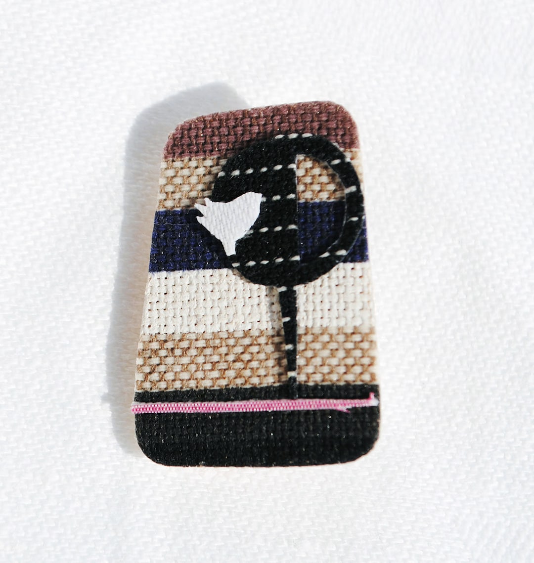 Fiber Art-fabric Brooch "bird on Tree"-striped Textile- Rectangle Shape ...