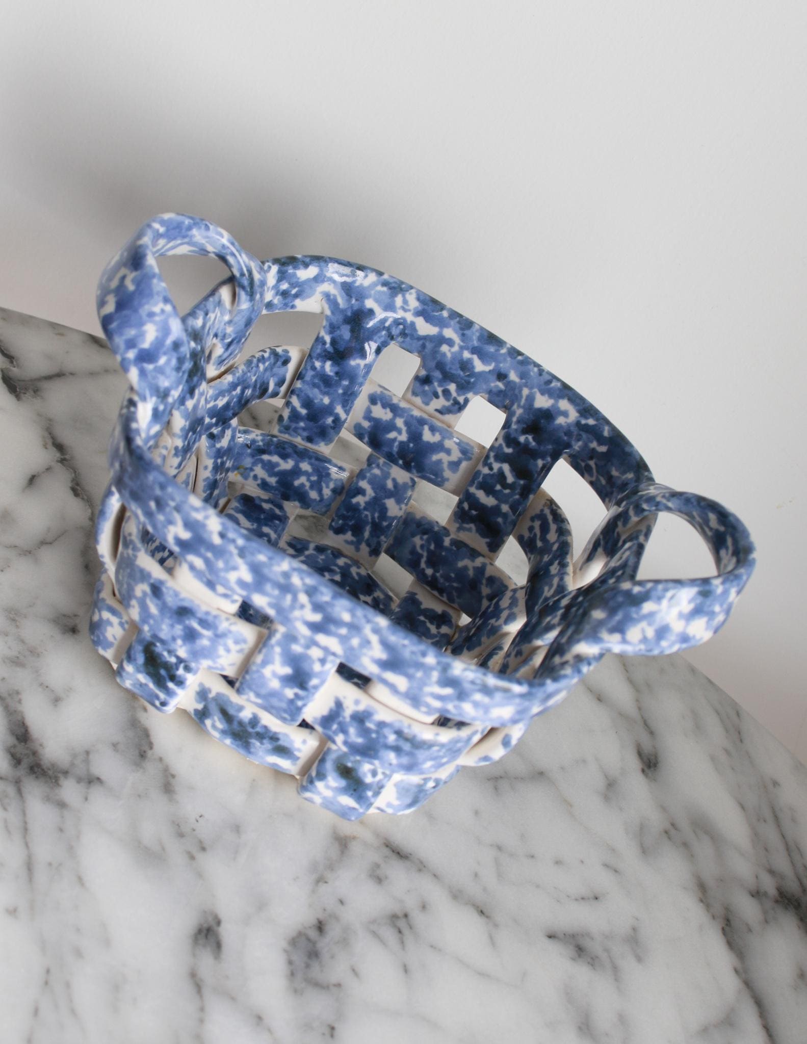 Handmade Ceramic Basket Vintage Blue & White Speckled Glaze - Etsy