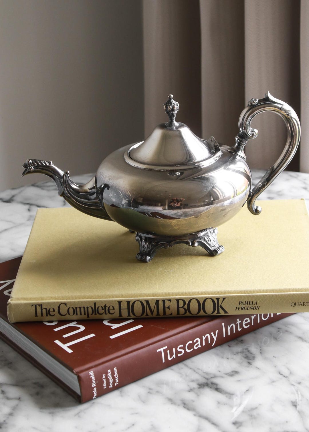 Vintage Silver Teapot With Ornate Handle and Footed Base – EP Zinc ...