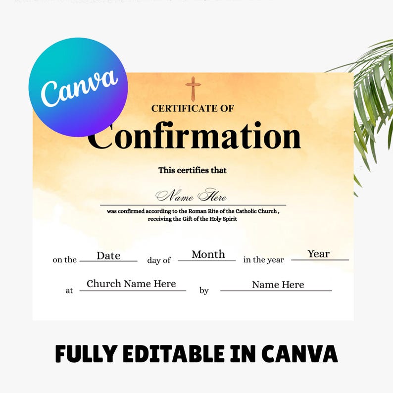 Certificate of Confirmation Template, Sacrament of Confirmation Digital ...