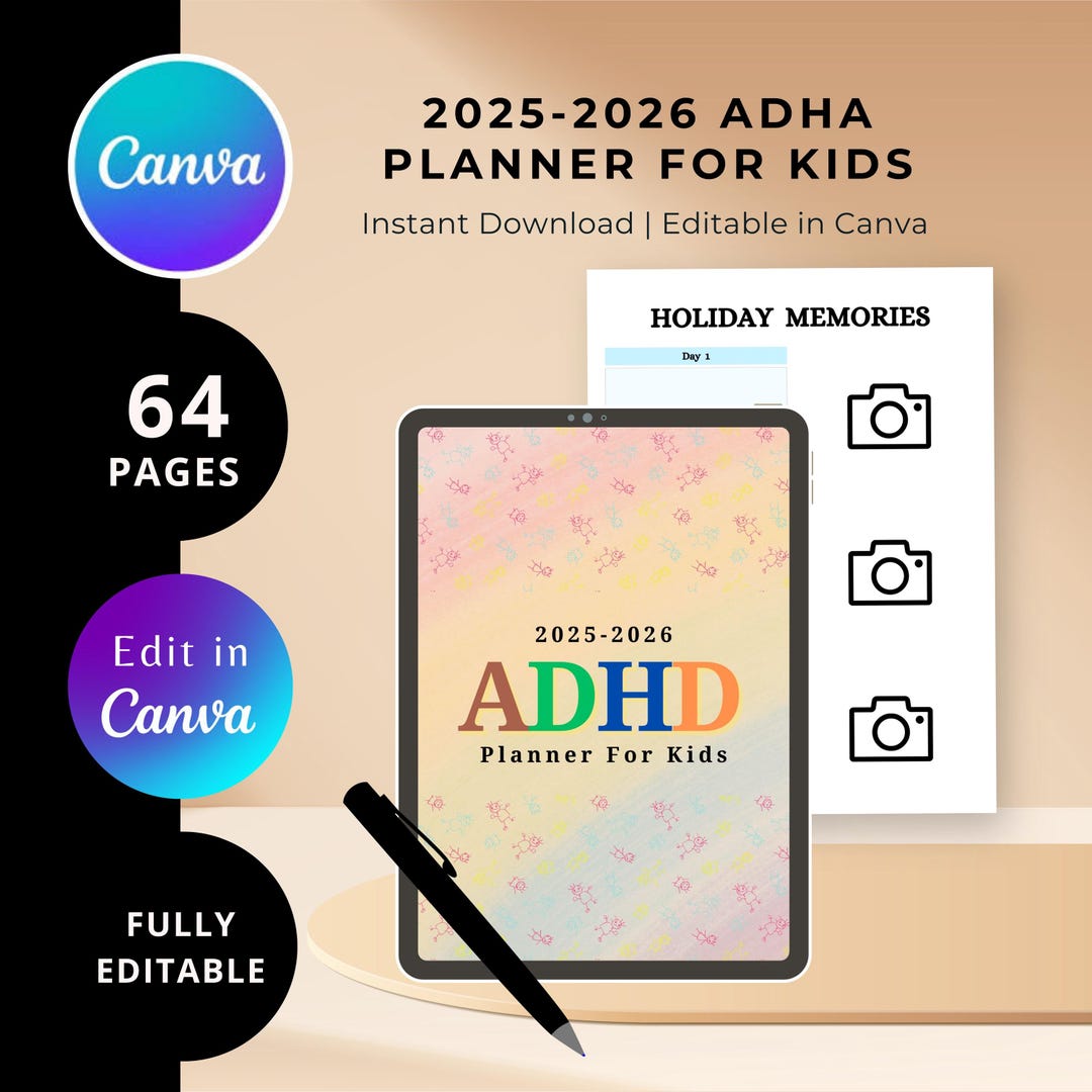 2025 ADHD Planner for Kids, Digital Planner for Children, ADHD ...