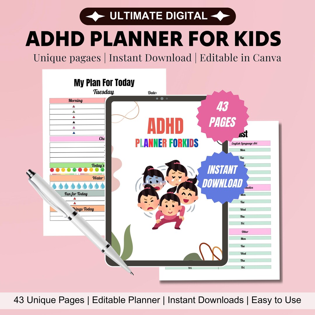 ADHD Digital Planner for Kids, ADHD Planner, Adhd Planner for Kids ...