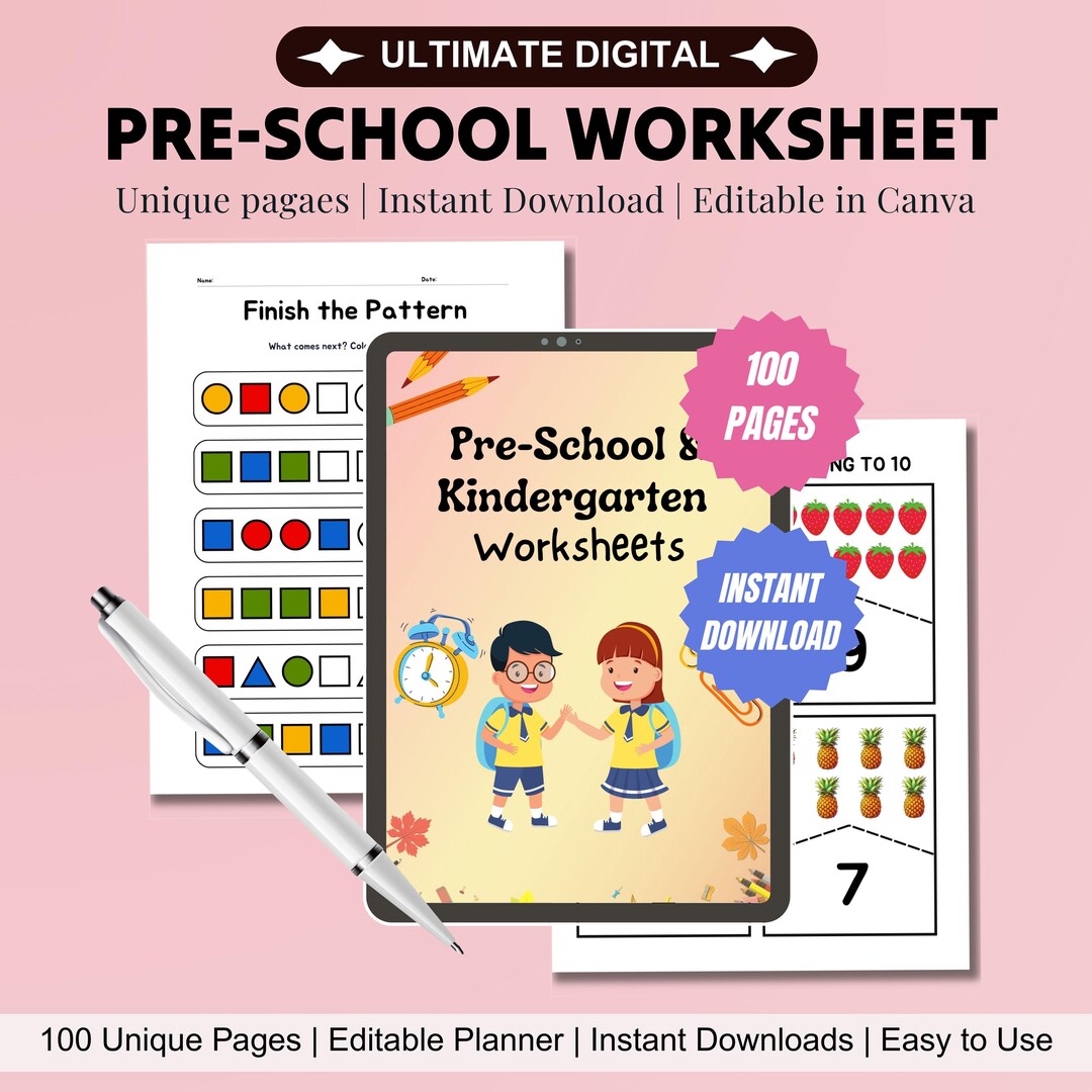 Preschool Pre-k Learning Bundle, 100 Pages, Activity Worksheets ...