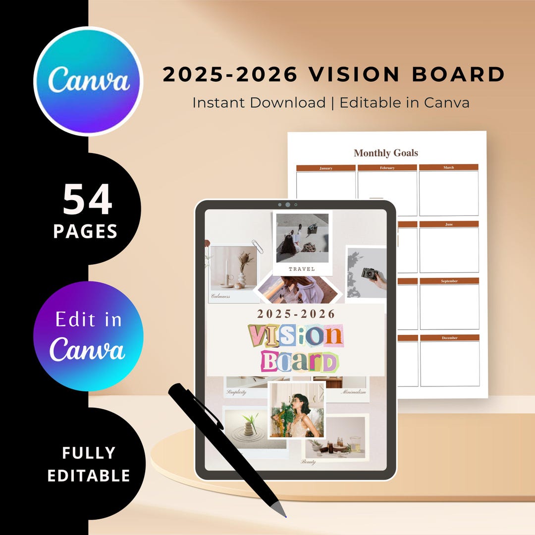 2025 Vision Board Printables, Mood Board Kit, Digital Vision Board ...