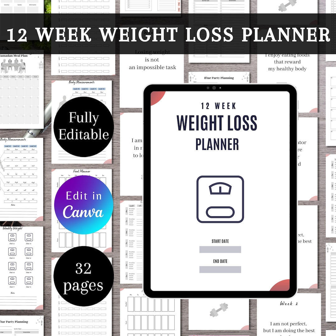 12 Week Weight Loss Planner, Weight Loss Tracker, Weight Loss Editable ...