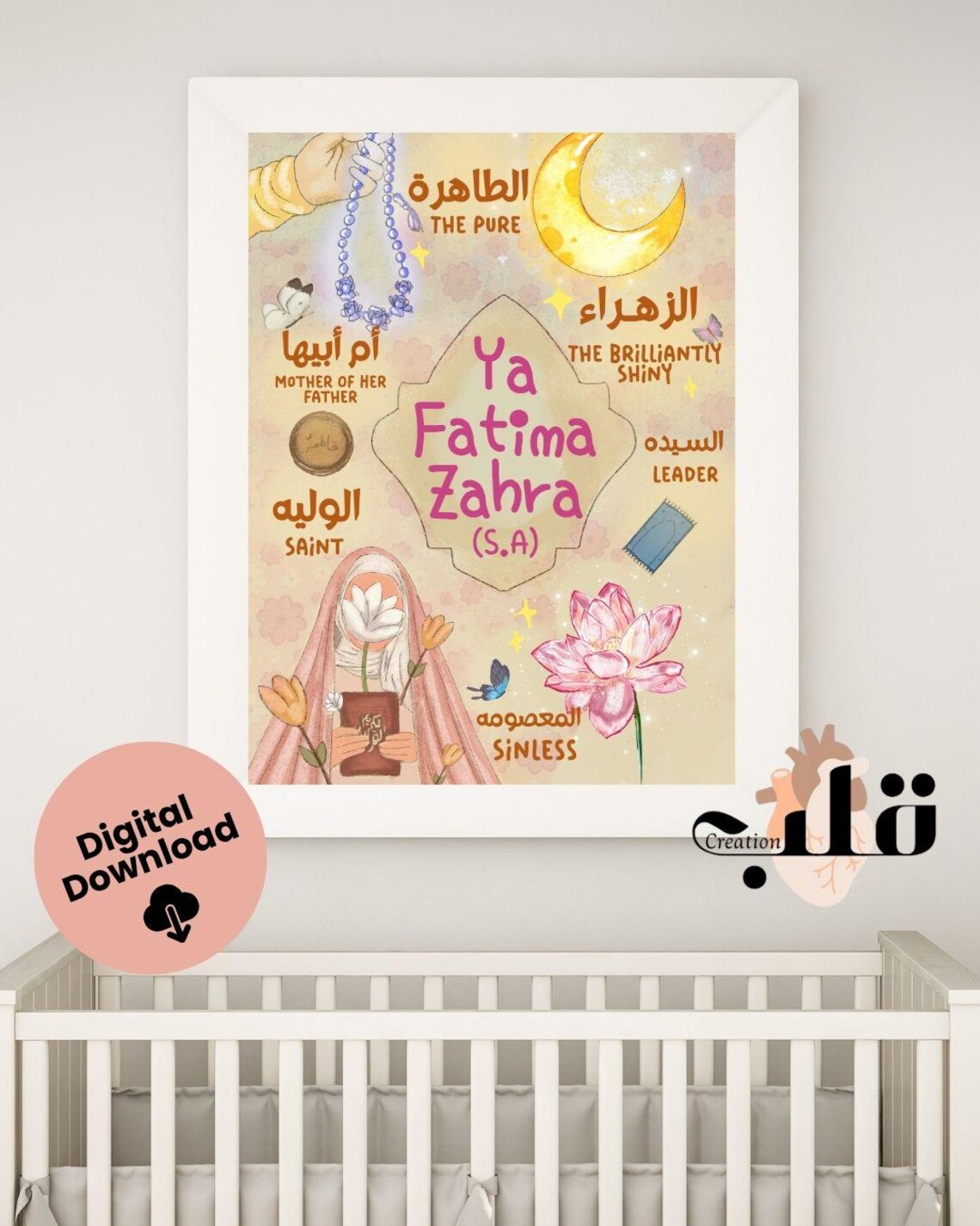 Ya Fatima Zahra Islamic Art Print | Muslim Kids Room Decor (digital ...