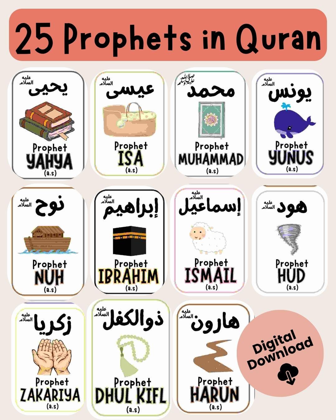 25 Prophets in Quran Flashcards: Islamic Learning Activity (PDF) - Etsy ...
