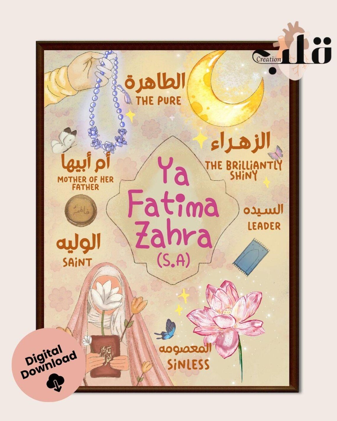 Ya Fatima Zahra Islamic Art Print | Muslim Kids Room Decor (digital ...