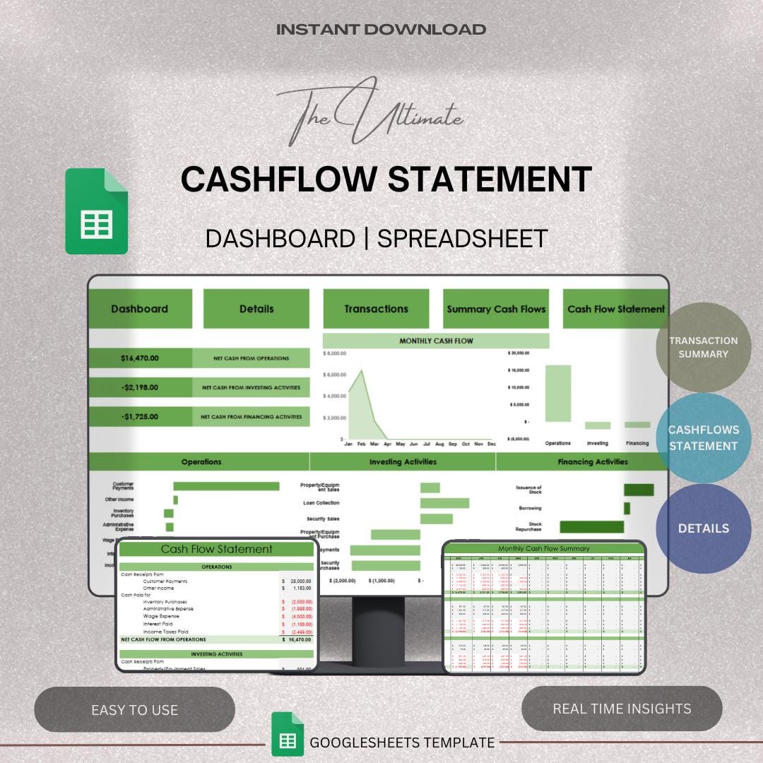 Cash Flow Statement With Dashboard Template | Google Sheets ...