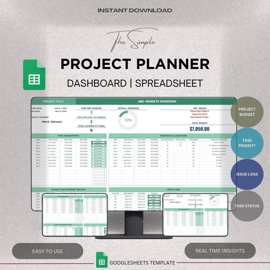 Simple Project Planning Spreadsheet, Project Budget, Deadline Set Up ...