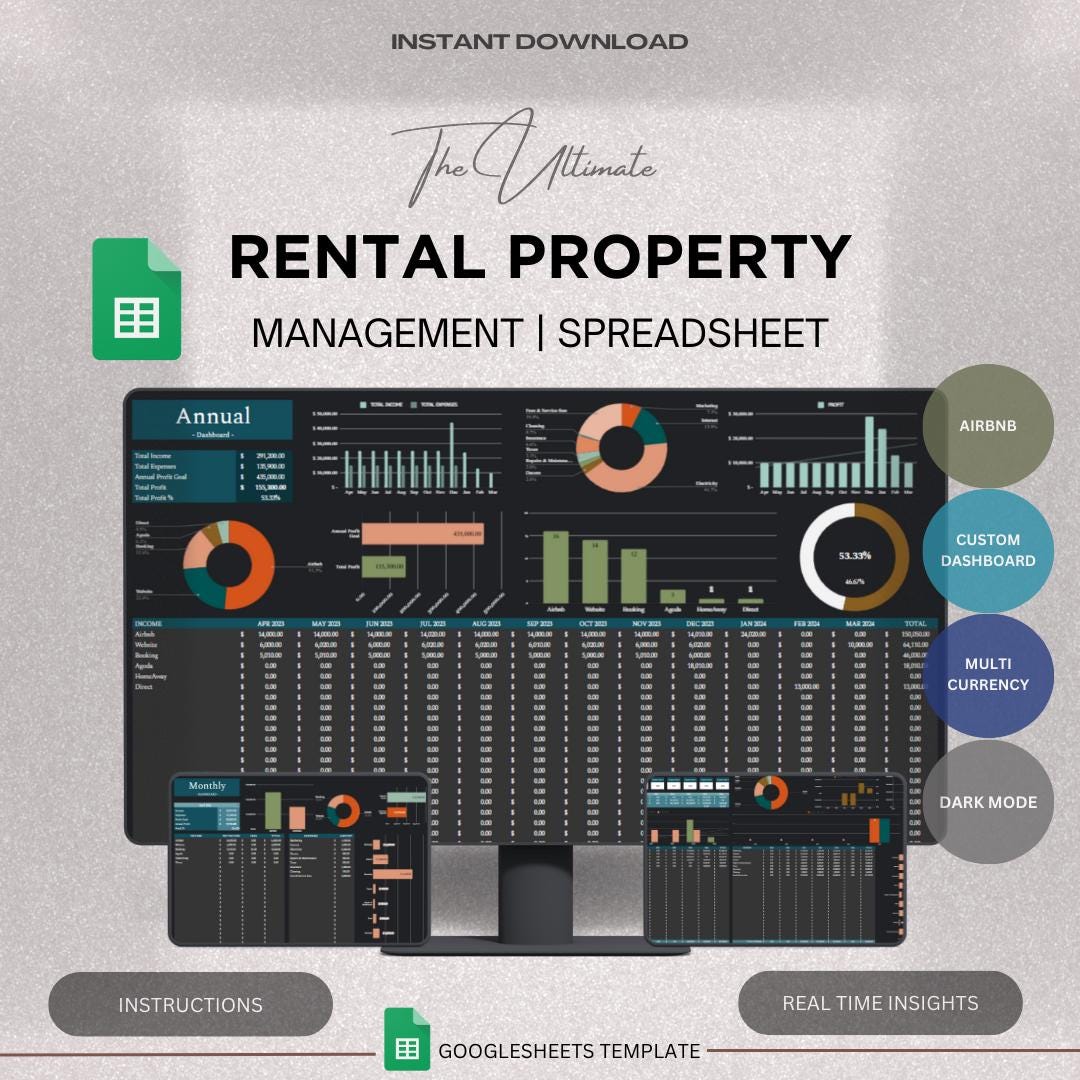 Rental Property Management Google Sheets Airbnb Income and Expense ...