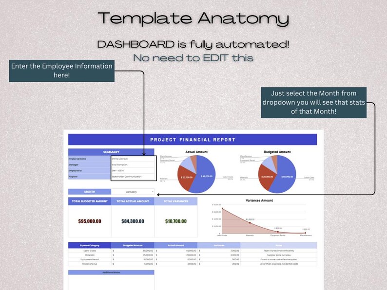 Project Budget Report Dashboard Spreadsheet | Project Cost Matrix ...