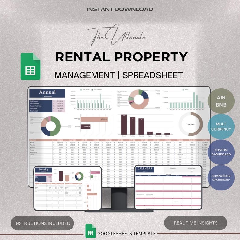 Rental Property Management Google Sheets Airbnb Income and Expense ...