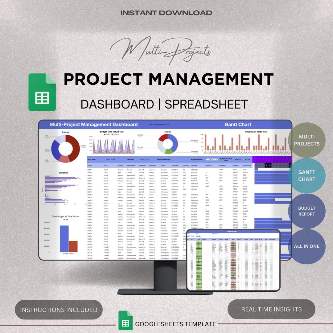 Multi-project Management Dashboard Spreadsheet | Projects Progress ...