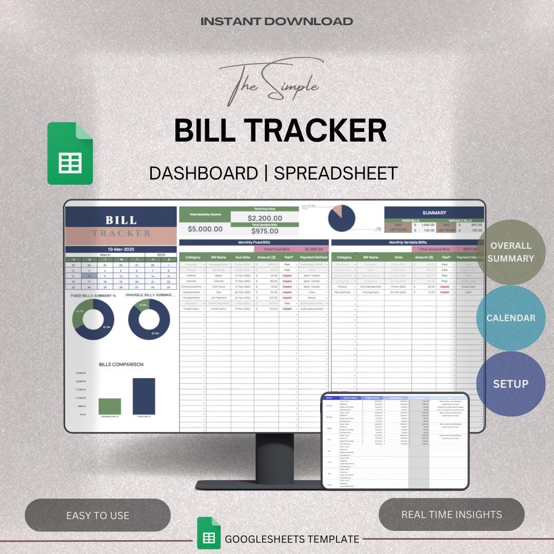 Bill Tracker Spreadsheet Google Sheets Bill Calendar Monthly Smart Bill ...