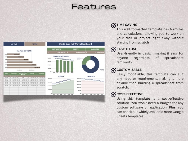 Multi-year Net Worth Dashboard, Annual Net Worth Tracker Spreadsheet ...